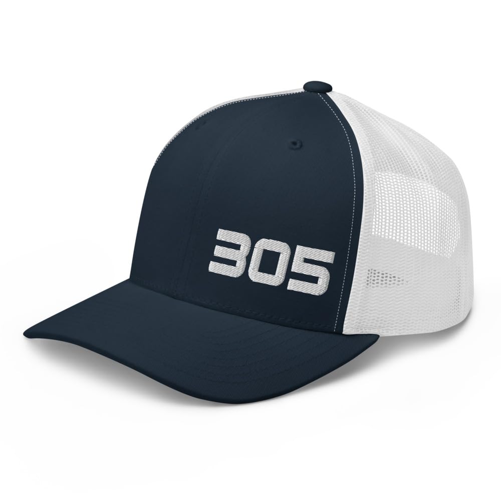 Miami 305 Area Code Minimal 305 Miami FL Trucker Hat Cap Navy/White ...